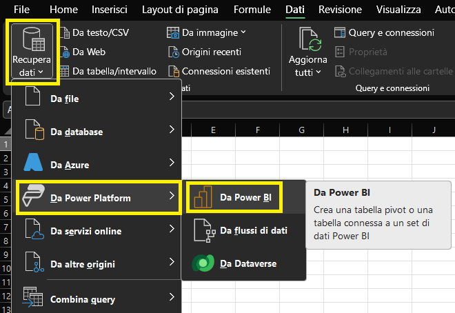 Excel e connessione al modello semantico di Power BI | Visualitics